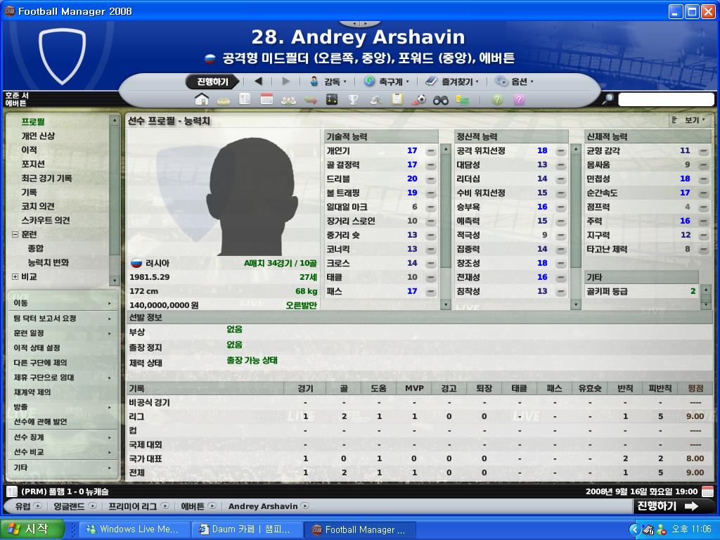 공미/라이트윙/포워드까지 소화되는 선수, Andrey Arshavin - FM2008 선수 이야기 - 챔피온쉽 매니저 - 대한민국